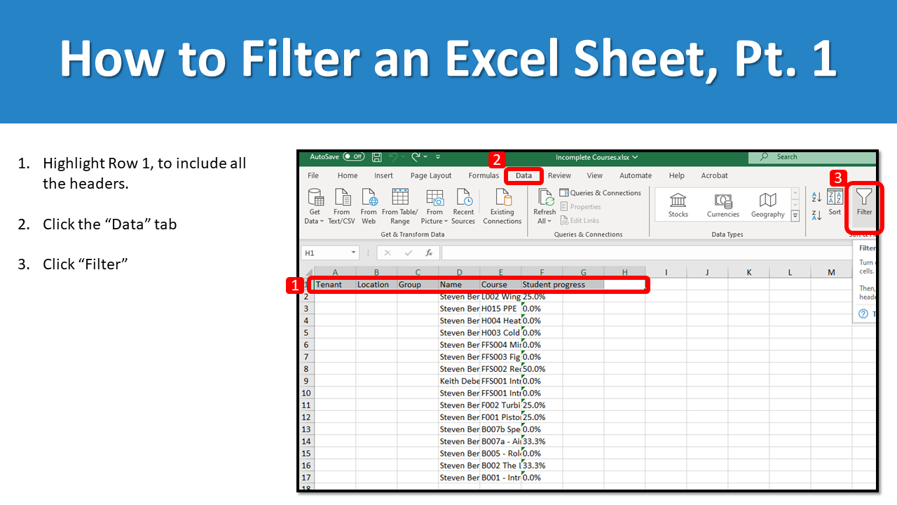 How to Filter Reports Exported in Excel