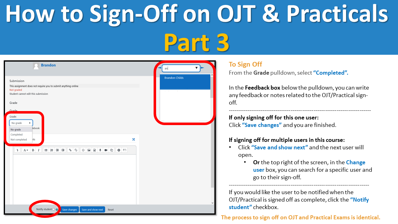 How to Sign Off on OJTs and Practicals