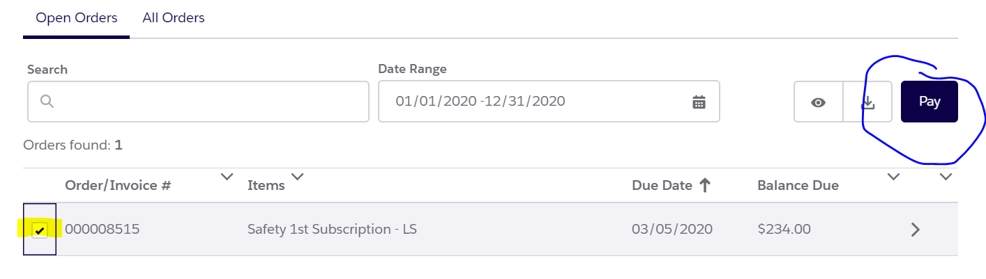 Make a Payment on an Open Order