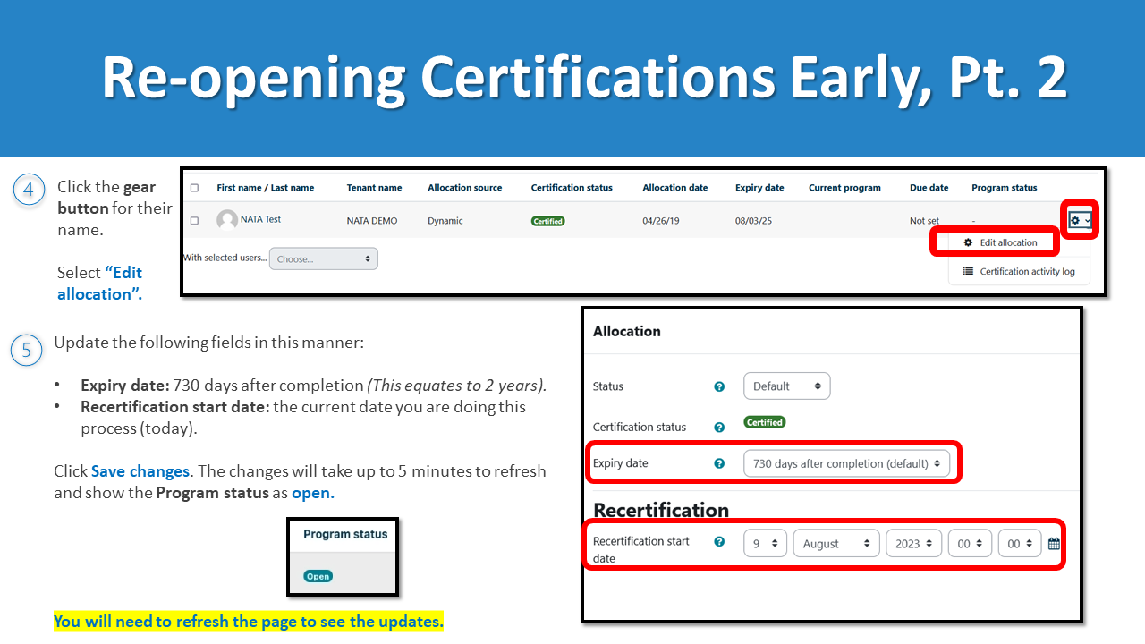 Opening Certifications Early